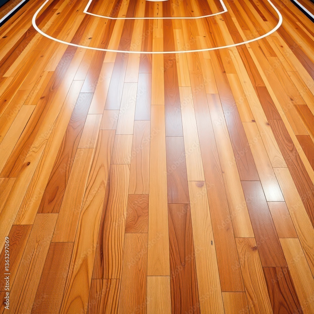 Polished wooden basketball court, rich grain visible, flooring, timber ...