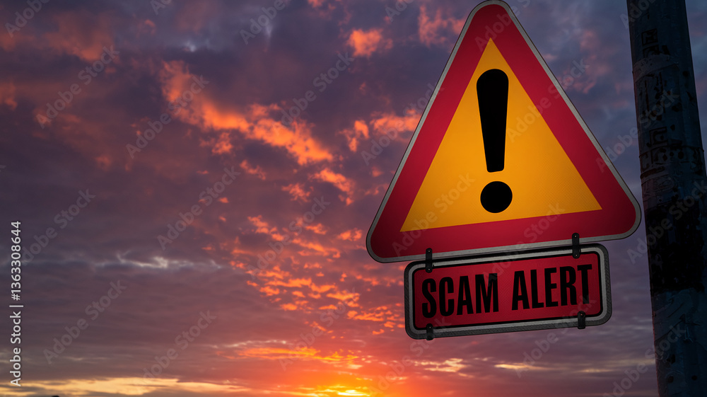 Triangular warning sign with exclamation mark, below a rectangular sign ...