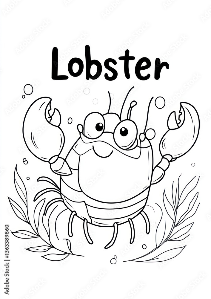 Cartoon lobster coloring page, ocean background, kids activity Stock ...