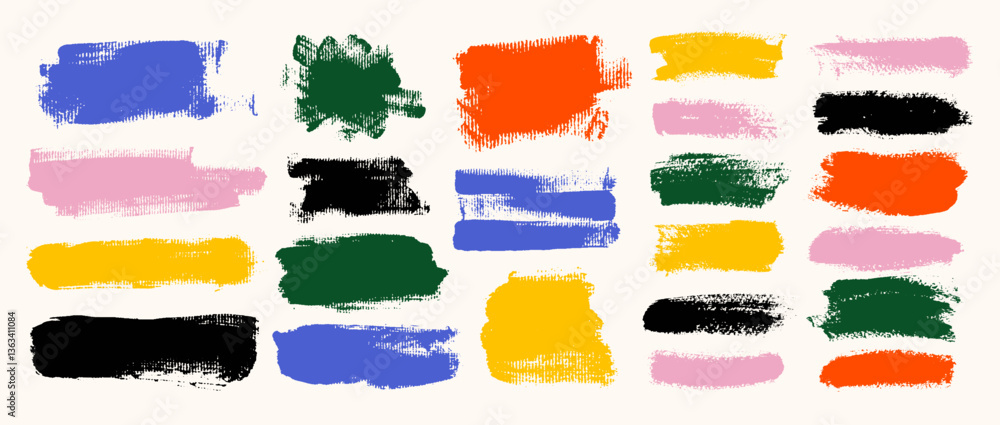 Colored straight thick brush lines. Hand drawn vector brushstroke text ...