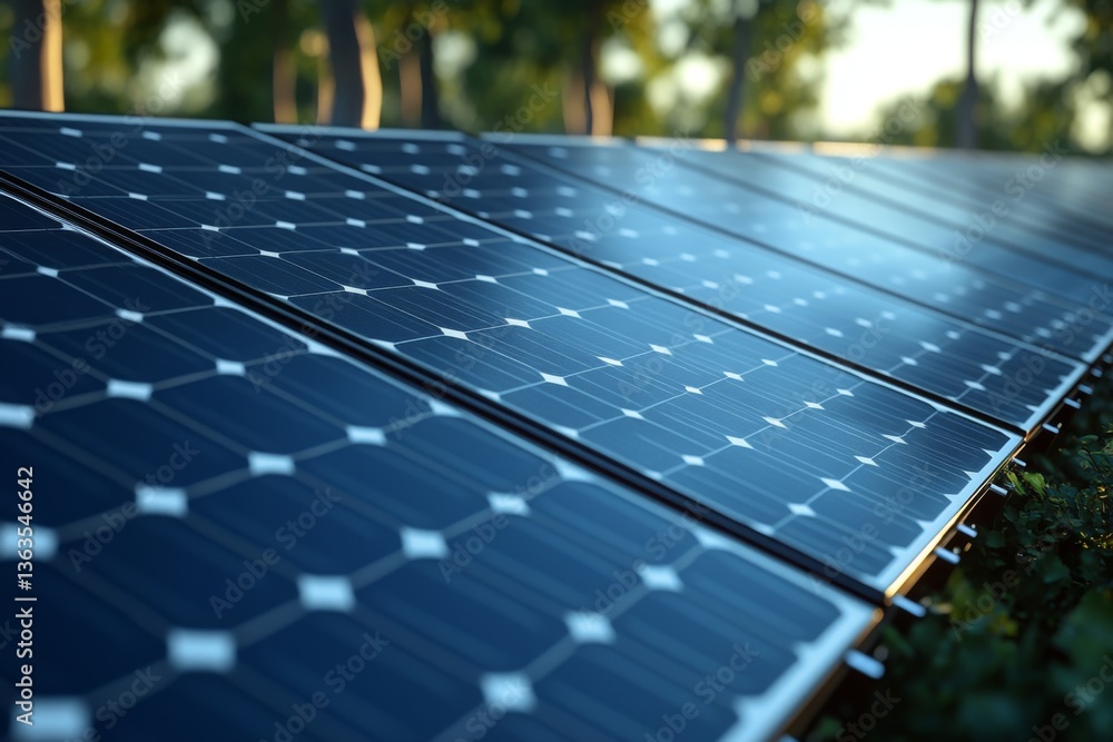 Solar panels are shown from a close perspective, highlighting the edges ...