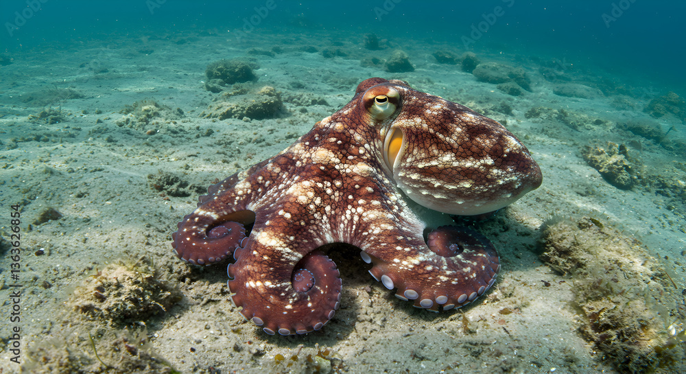 Underwater marvel: A mottled octopus seamlessly blends into its seabed ...
