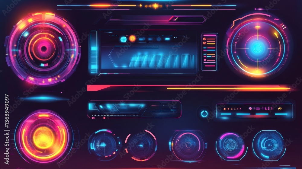UI digital. HUD, AI futuristic isolated glowing objects, technology game, bar button. Graphic ...
