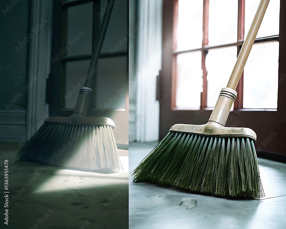 Broom and dustpan set, side-by-side and from above view / Escoba y ...