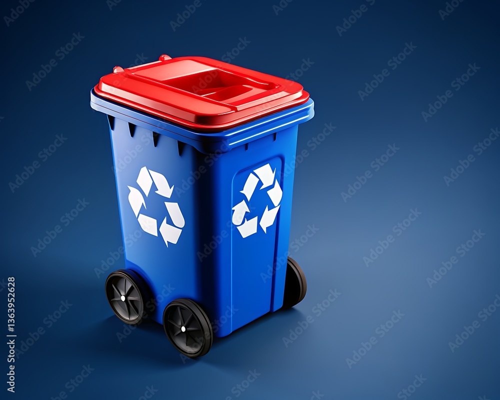 Stock-Foto „trash can with recycle sign blue Blue Trash Can with ...