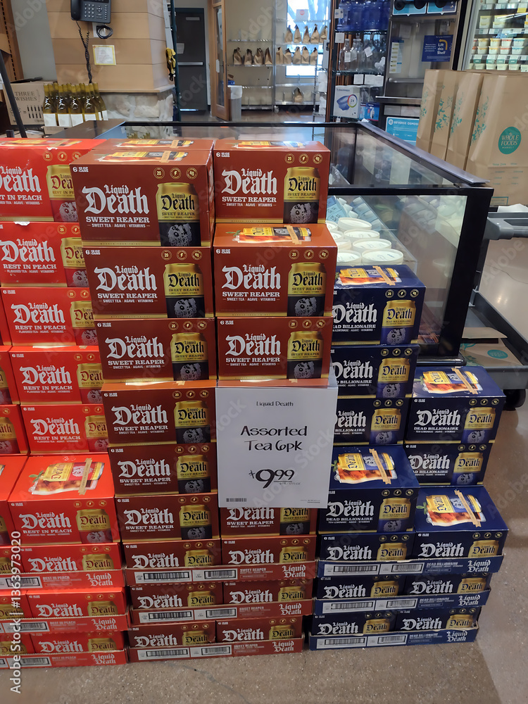 Liquid Death water drink display at Whole Foods Market March 26, 2025 ...