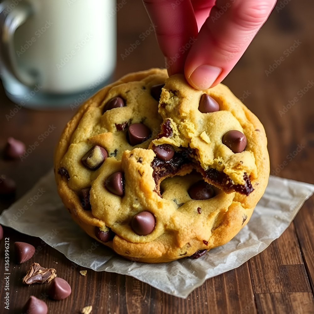 Steps of chocolate chip cookie being devoured Stock Photo | Adobe Stock