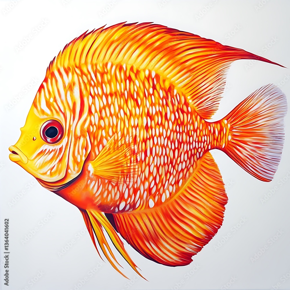 Vibrant Orange Discus Fish A Detailed Artistic Illustration. This ...