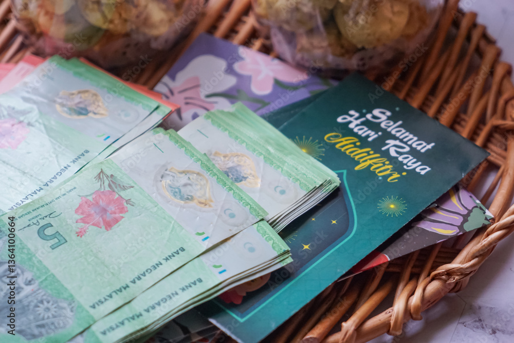 Malaysian ringgit notes currency and money packet or "sampul duit raya ...