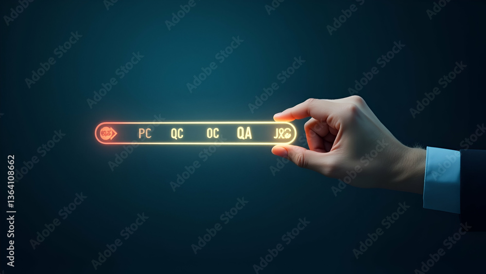 Hand Adjusting Holographic Quality Level Slider from Poor to Excellent ...