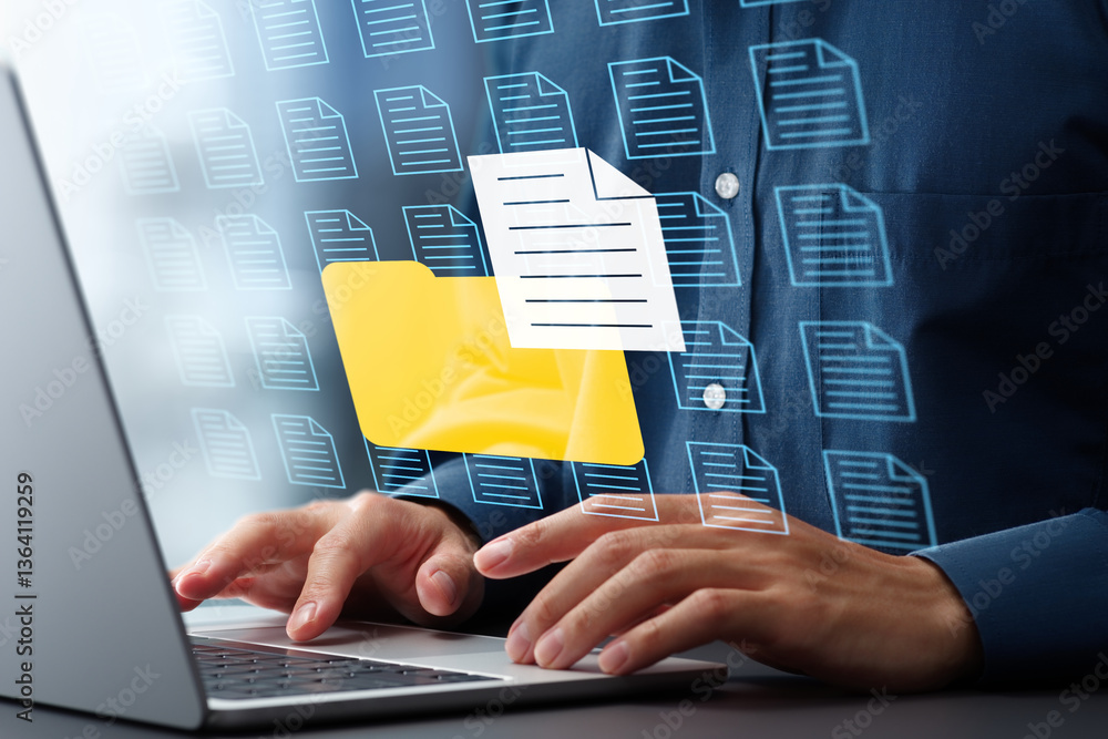 Document management system DMS and archival storage. Folder icon and ...