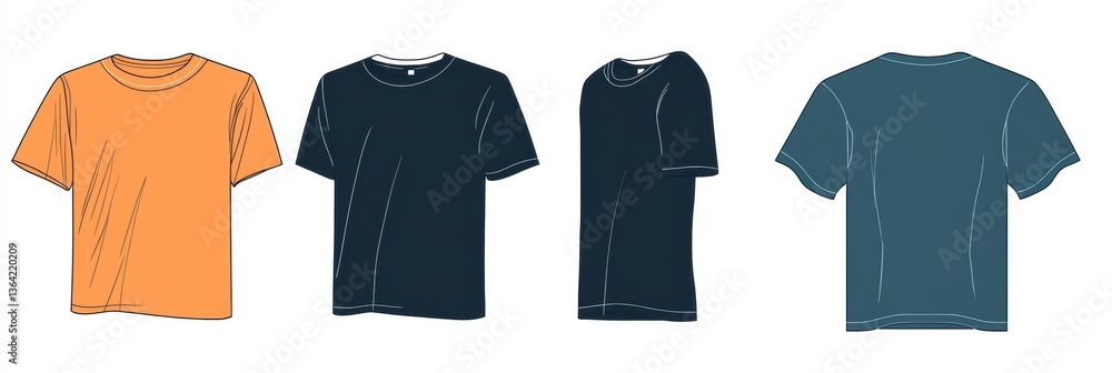 Unisex blank t-shirt flat sketch technical drawing vector illustration ...