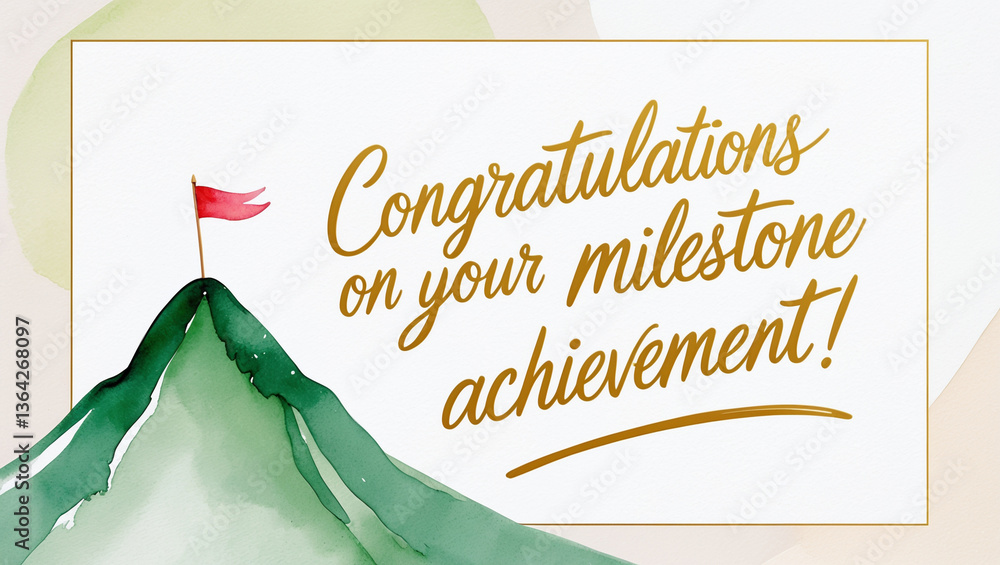 Achievement Congratulations card with a watercolor mountain and red ...