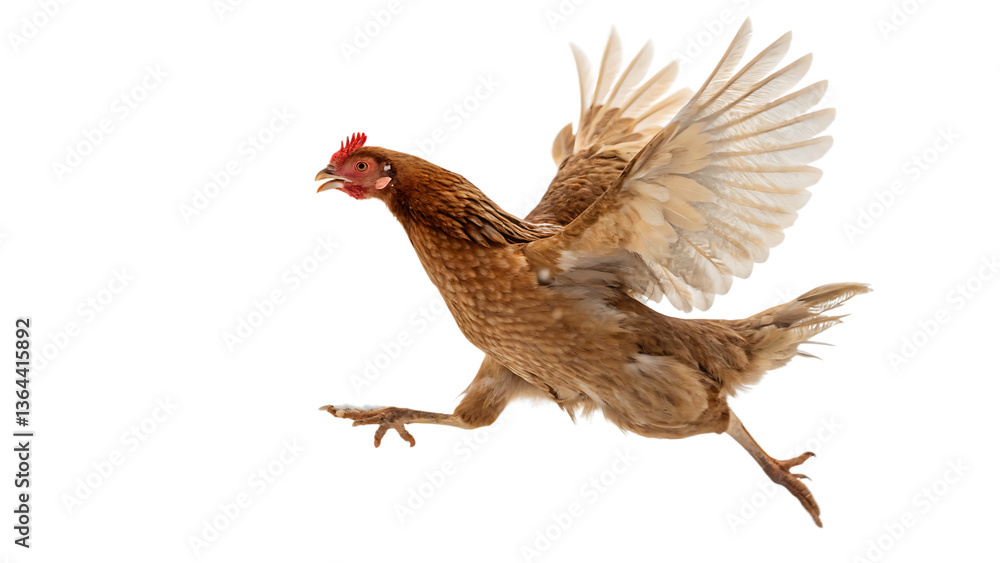 Running Chicken with Flapping Wings - Isolated on White Background as ...
