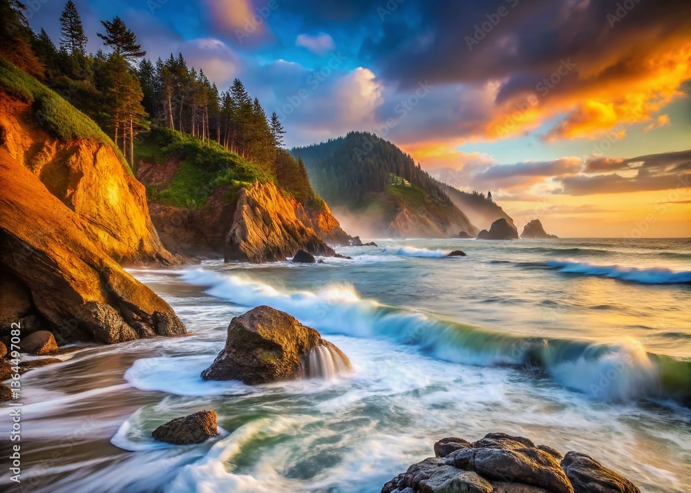 Oregon Coast Hug Point State Park Long Exposure Seascape Dramatic Ocean ...