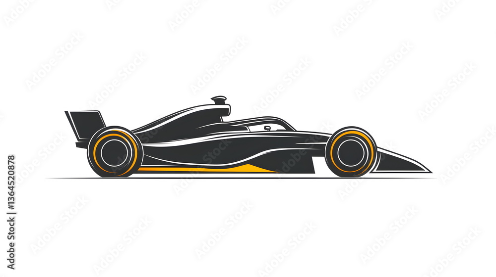 A minimalist black and white logo of an F1 car, featuring a sleek and ...