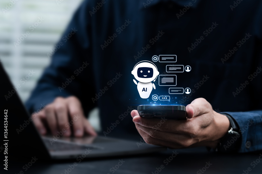 Foto de Stock AI chatbot, artificial intelligence. man using a smartphone with AI chatbot. AI ...