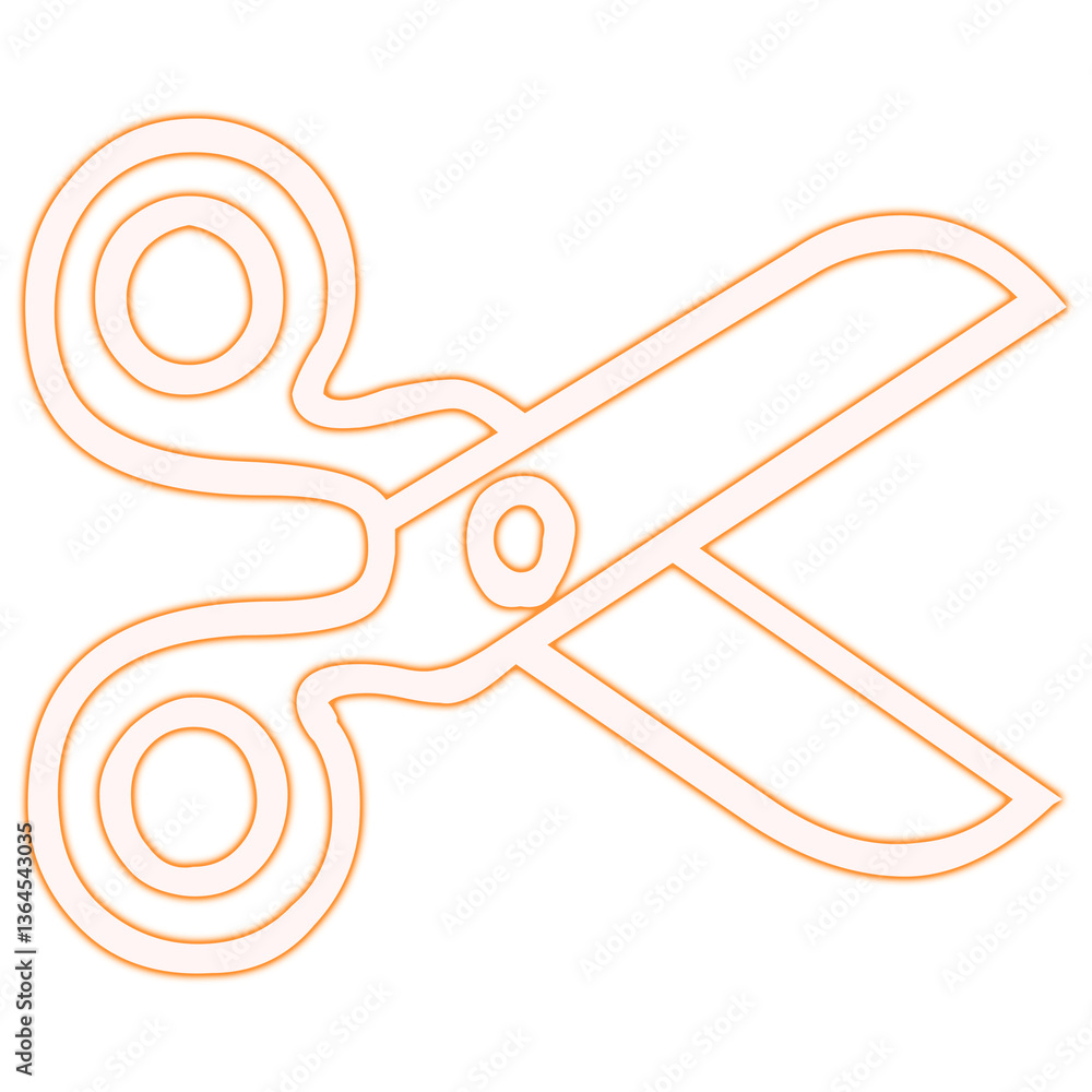 Vector illustration of open scissors, orange outline on light ...
