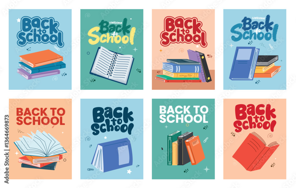 Back to school educational poster clipart set. School welcome greeting ...