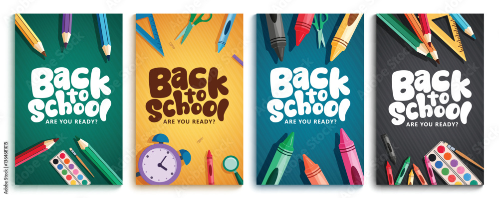 Back to school clipart poster set. School greeting educational cards ...