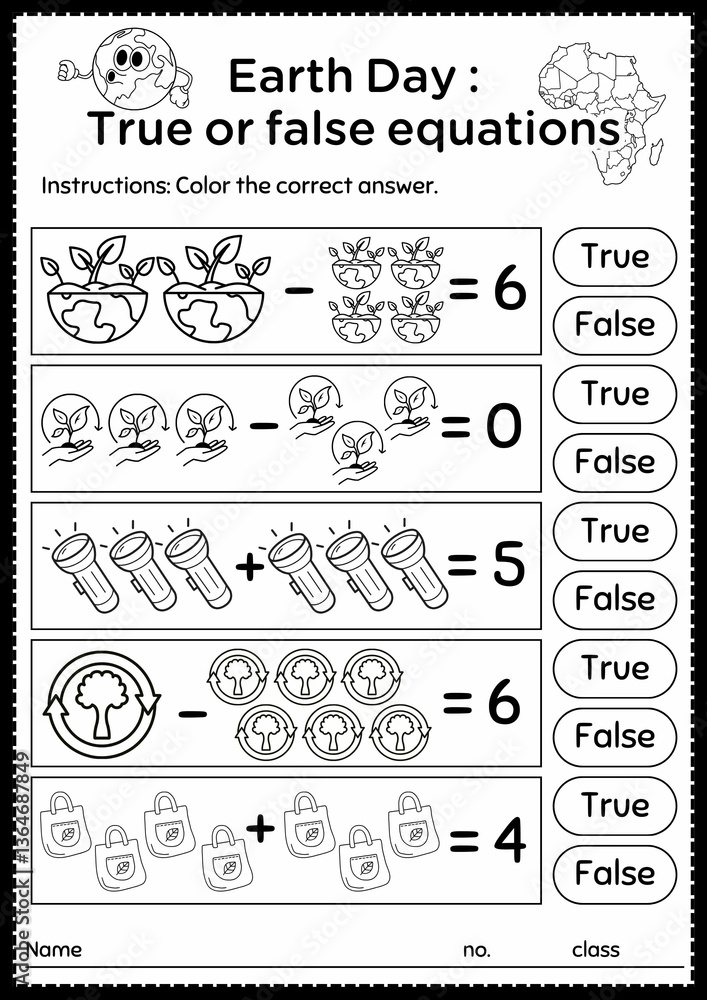 Make math fun with this Earth Day-themed True or False Equations ...