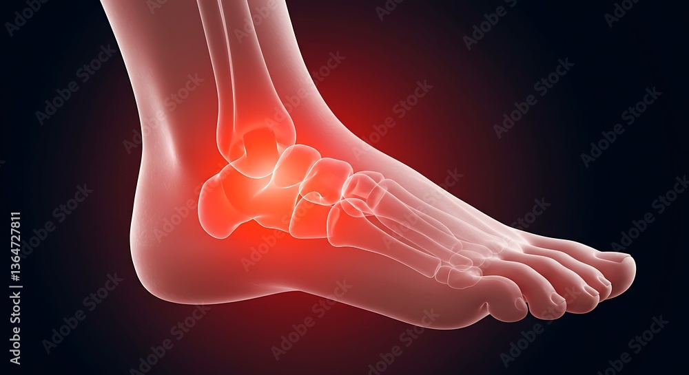 Foot Anatomy Illustration Showing Bones and Joint with Highlighted Pain ...