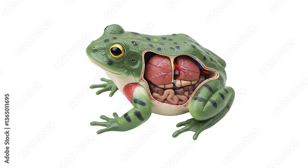 Detailed Illustration of a Green Frog with Exposed Anatomy Showing ...