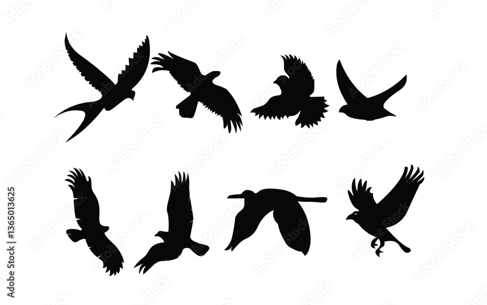 Crow Silhouette Vector Pack – 8 Flying Bird Designs for Gothic, Nature ...