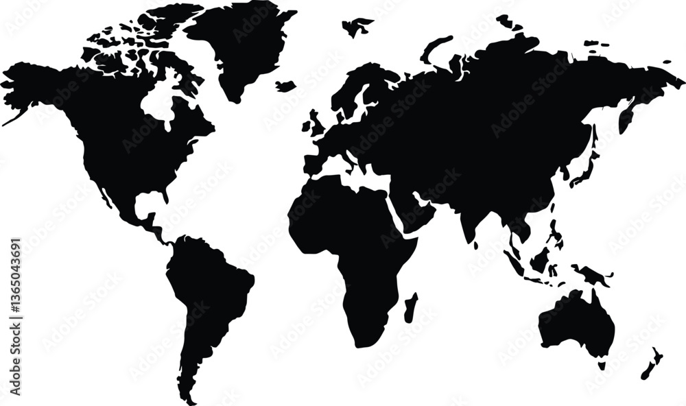 Black Blank World Map Vector Clipart Illustration for Custom Designs ...