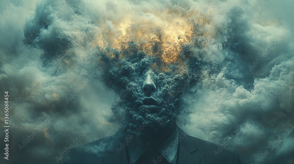 Surreal artwork illustrates a person in a suit with their head ...