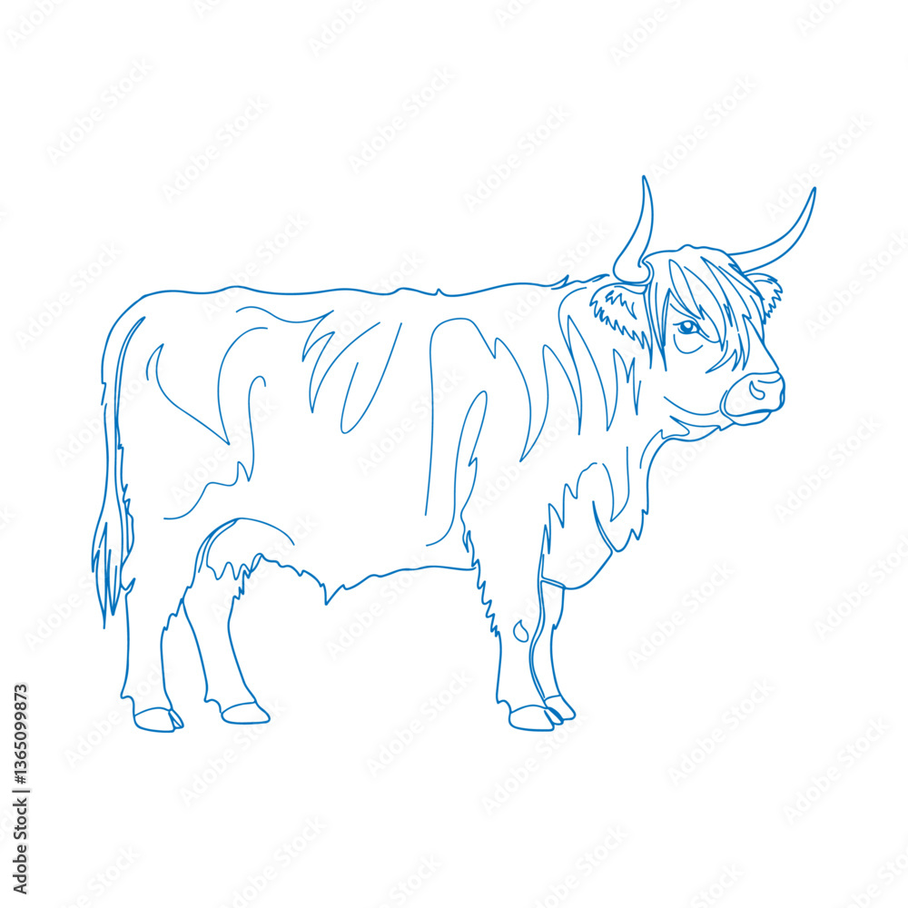Modern minimalist Highland cow line drawing, elegant single-line sketch ...