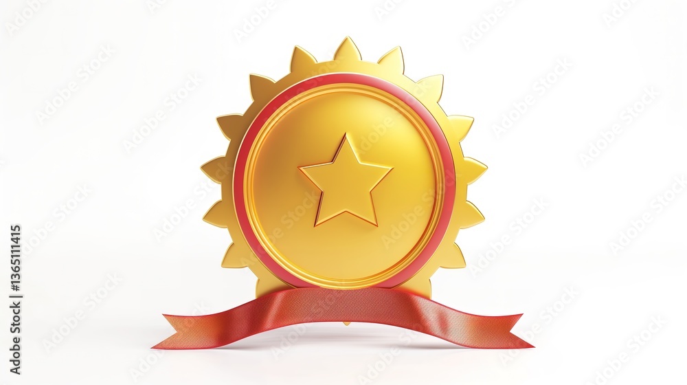 Premium Gold Star Quality Seal Medallion with Elegant Red Banner Ribbon ...