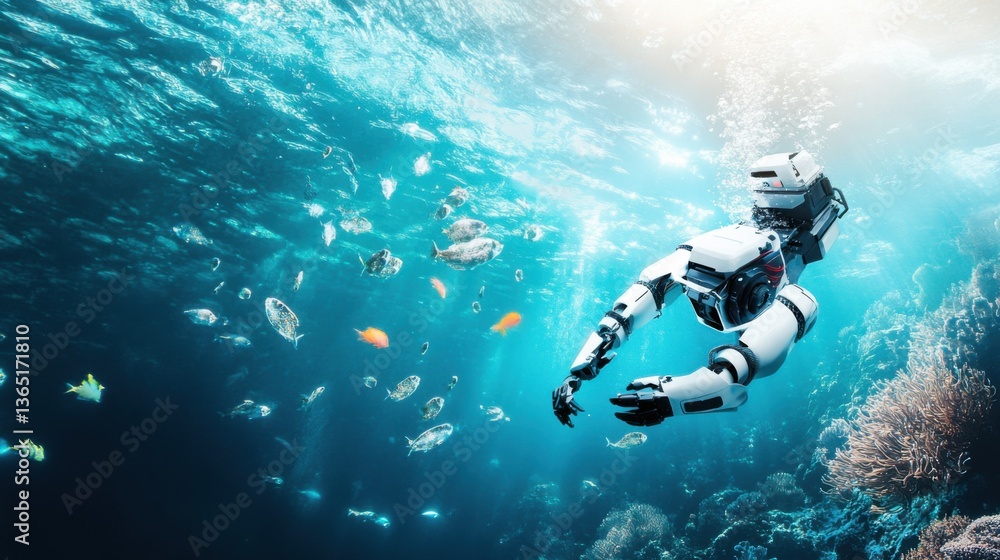 A robotics designer creating robots for underwater exploration and research, underwater ...