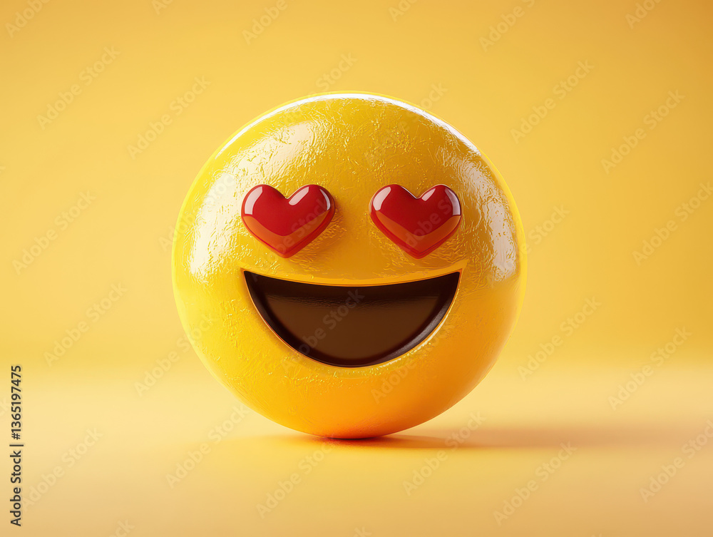 Bright yellow smiley face emoji with cheerful expression and heart eyes ...