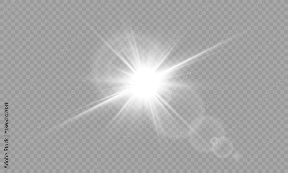 Glow isolated white transparent light effect, sun light with lens flare ...