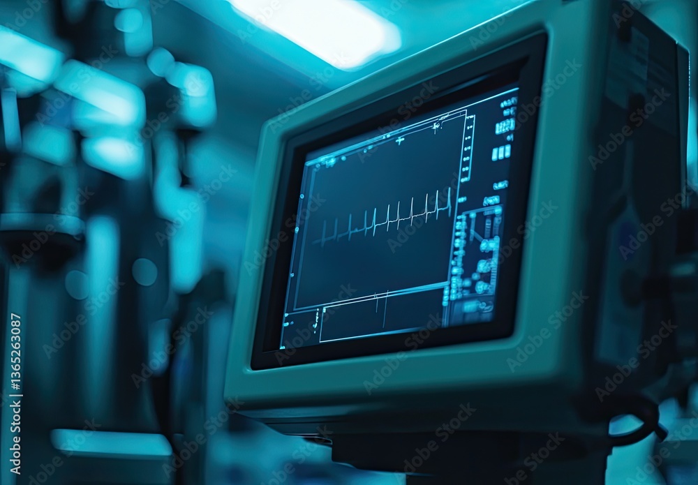 Medical monitor displaying vital signs. Close-up view of a vital sign ...
