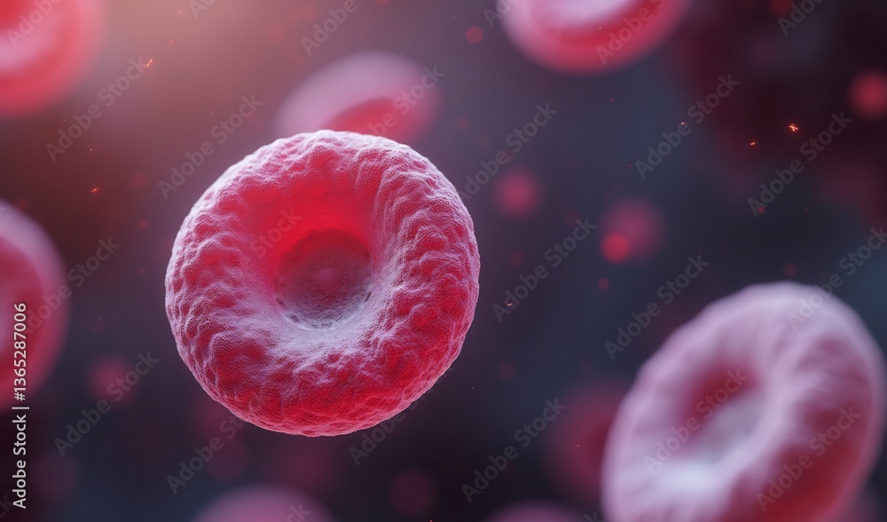Microscopic view red blood cells float softly warm light. AI Generated ...