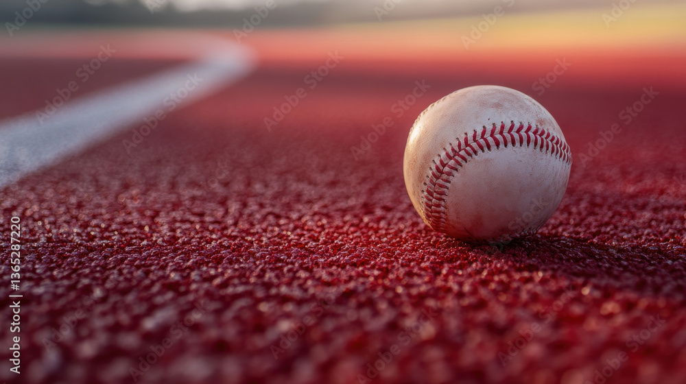 Baseball game beginning, red track, soft lighting, fresh start ...
