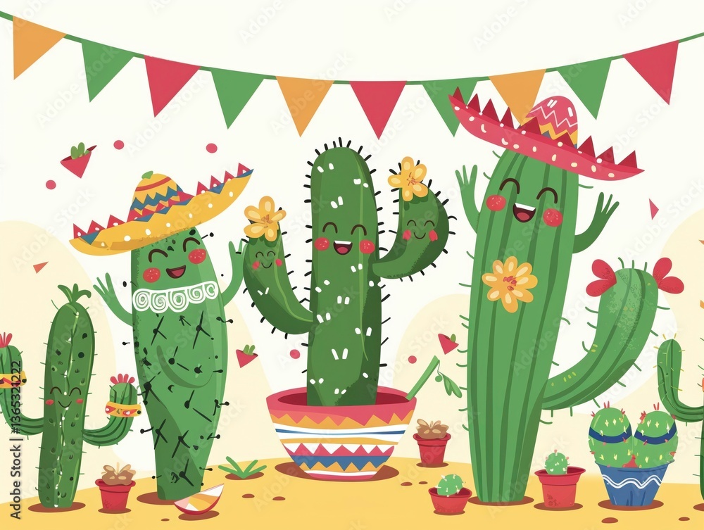 Animated cactus GIFs showing various Cinco de Mayo celebrations Stock ...