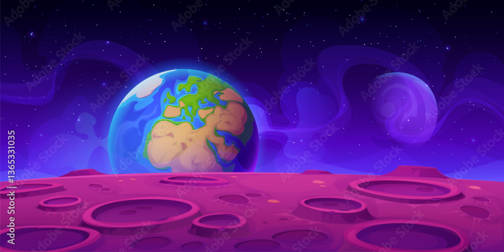 View of earth and alien planet surface landscape for galaxy fantasy ...