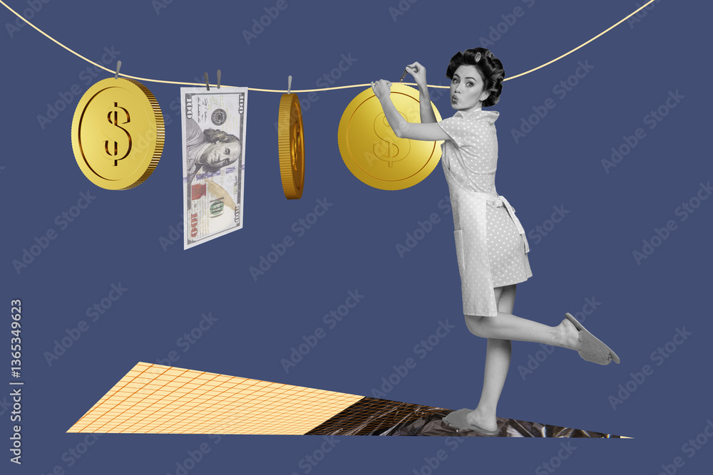 Poster trend sketch template 3D photo collage of salary currency trade ...