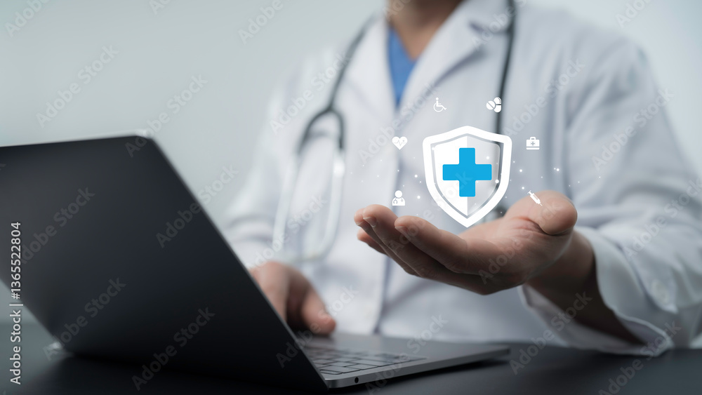 Digital health network with glowing interface icons and world map ...