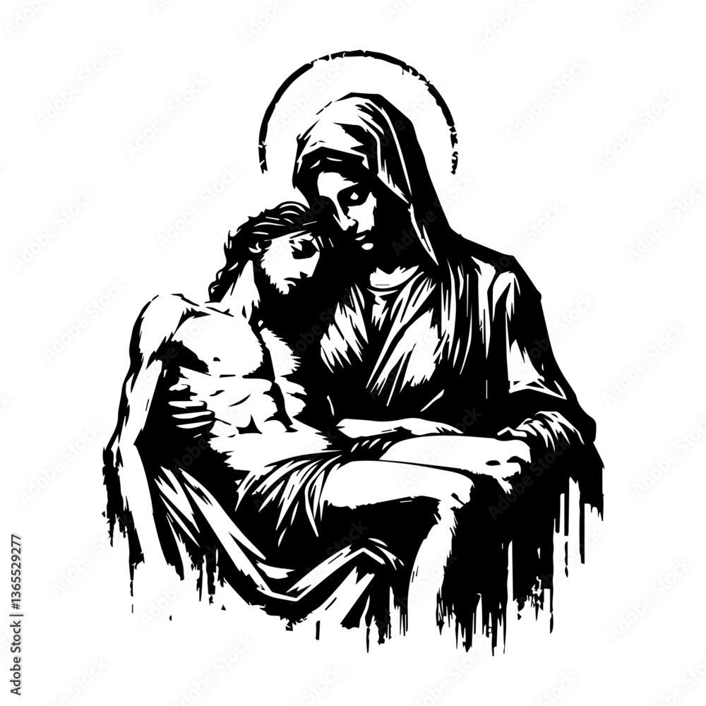 gothic pieta mary holding christ graphic vector Stock Vector | Adobe Stock