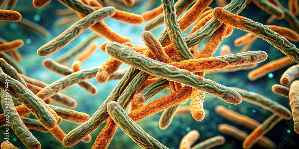 Microscopic image of Mycobacterium tuberculosis bacteria on a tissue ...