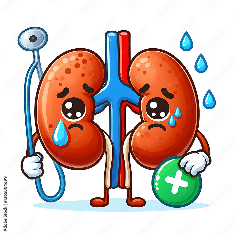 Sick kidney organ cartoon character. Unhealthy kidney disease. Sad ...