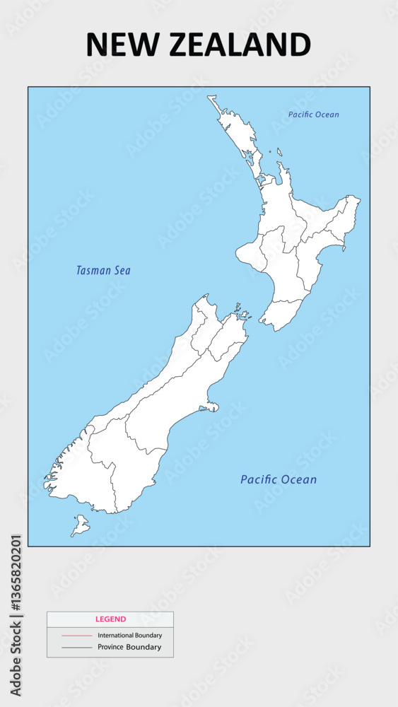 New Zealand map. Political map of New Zealand with Country border in ...