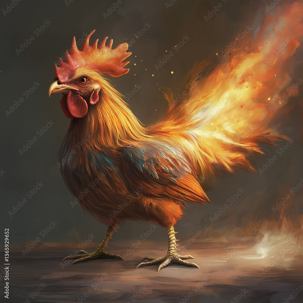 mythical fire-breathing chicken that protects a hidden treasure Stock ...