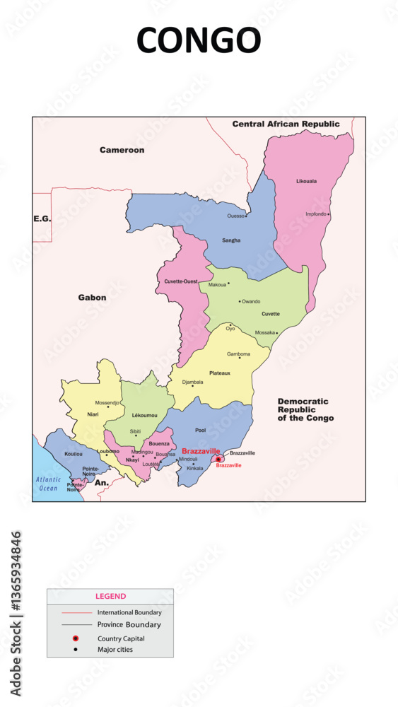 Congo map. Country and union territories of Congo with neighbouring ...