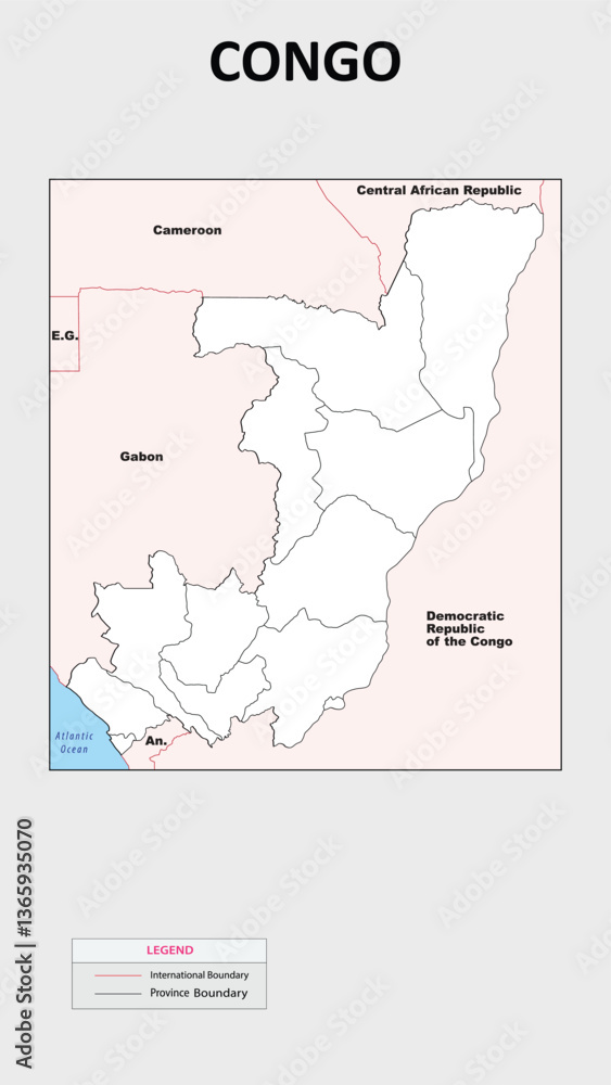 Congo map. Political map of Congo with Country border in outline ...
