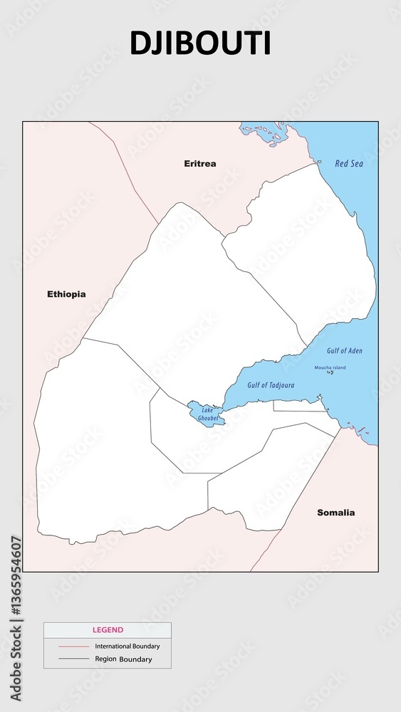Djibouti map. Political map of Djibouti with Country border in outline ...